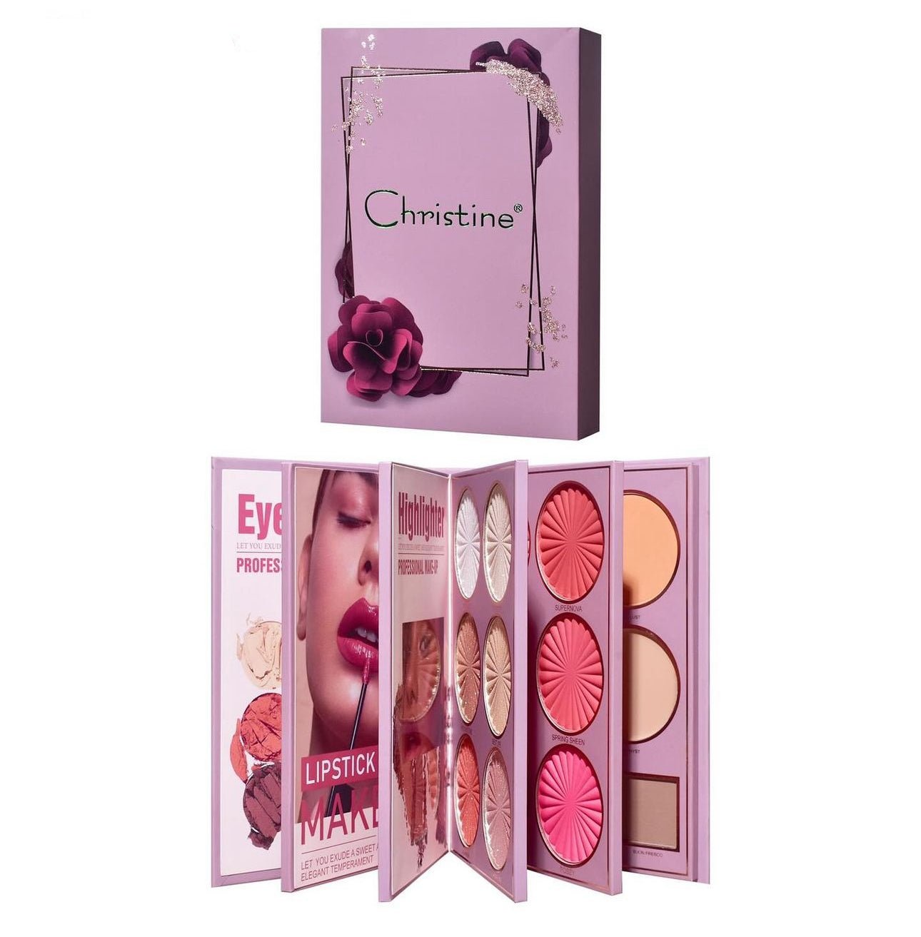 Christine 5 in 1 Palette Notebook Eye Shadow + Illuminator + Blush + L ...